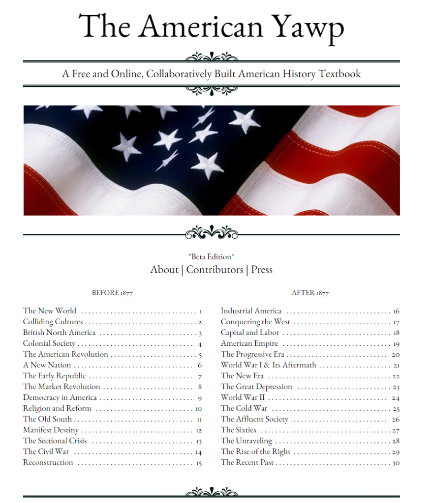 Featured Open Educational Resource: The American Yawp – University ...